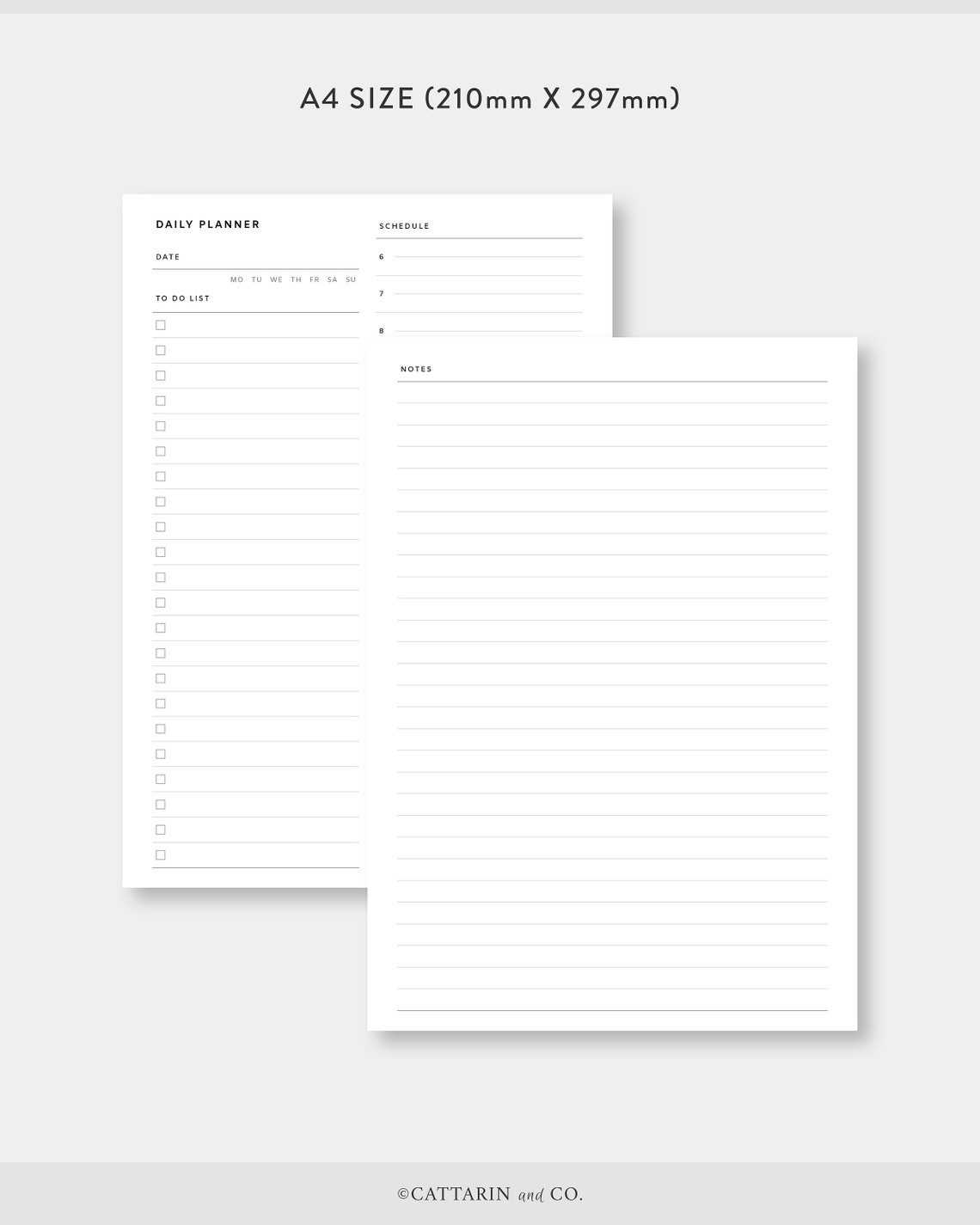 A4 US Letter, Hourly Daily Scheduler, Lined Notes Day on Two Pages ...