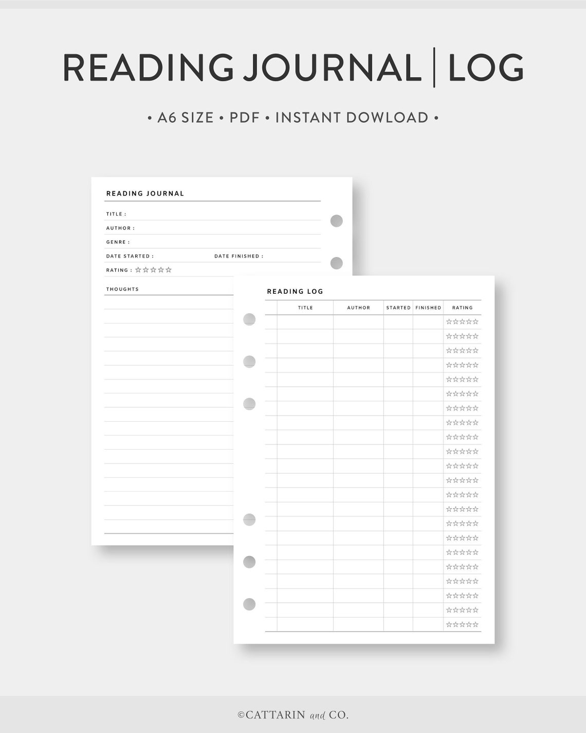 A6, Reading Journal, Log Printable Set | Book Review, List | Simple ...