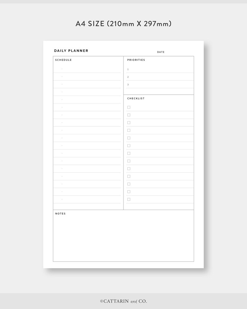 A4 | US Letter, Daily Planner Printable | Day on One Page | Undated ...