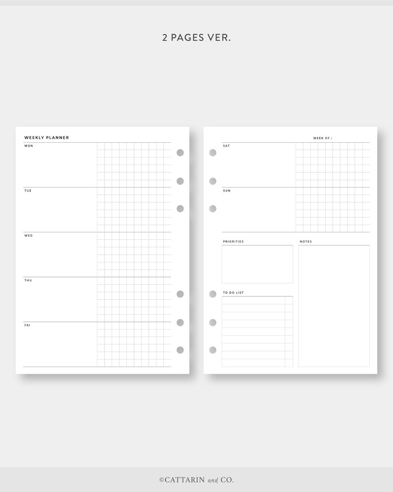 Personal Wide, Weekly Planner Printable | Monday - Friday Grid Layout ...