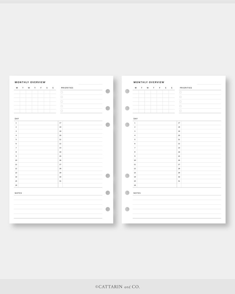 Personal Wide, Monthly Overview Printable | Month at a Glance | Month ...