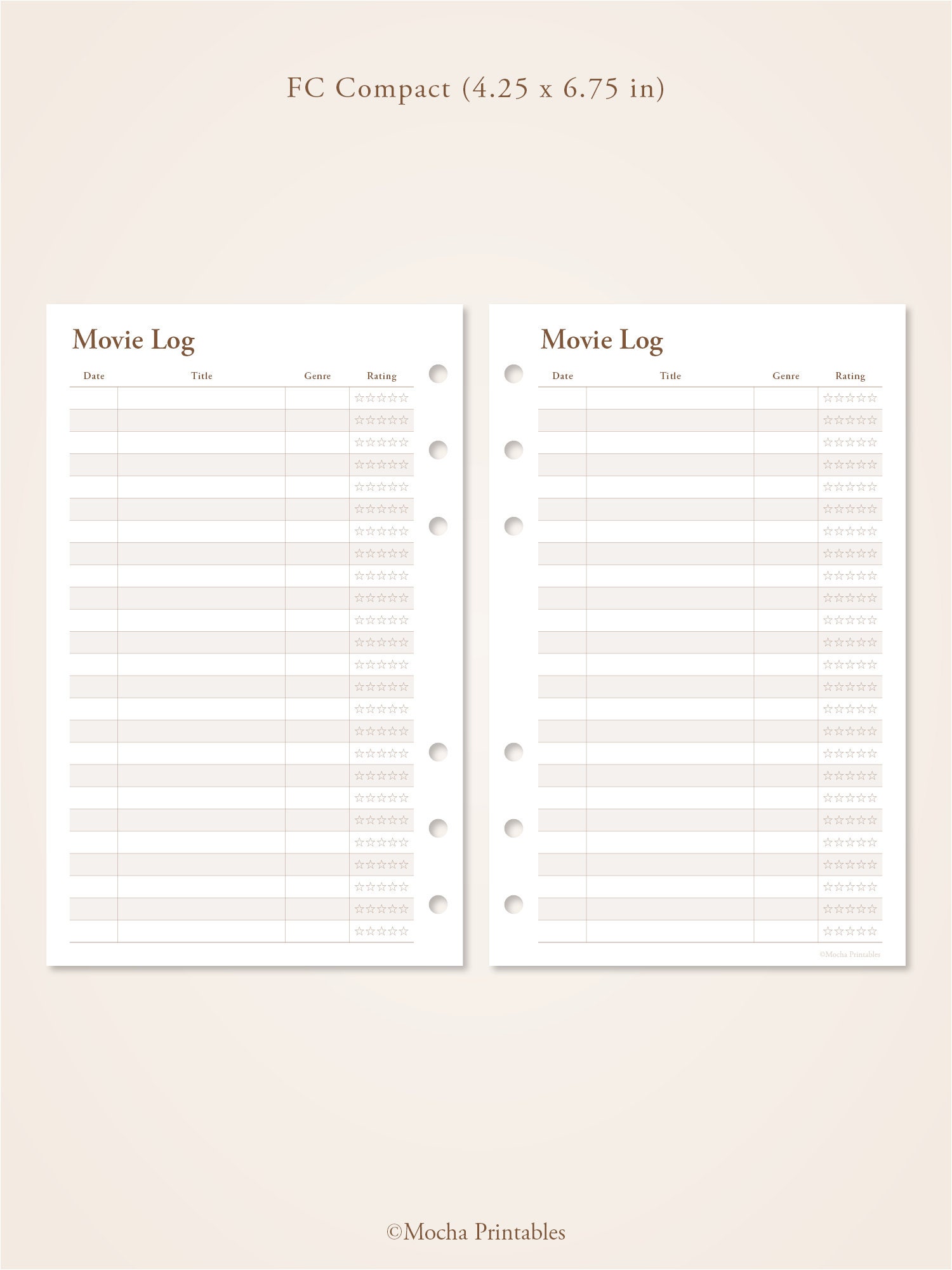 Movie Log | A4, A5, US Letter, Half Letter, Personal, Personal Wide - Etsy
