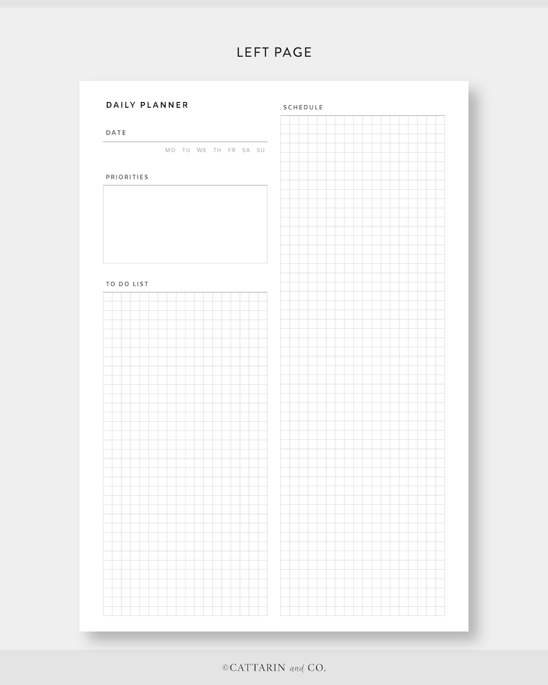 A4 | US Letter, Undated Daily Planner Printable Grid Paper | Day on Two ...