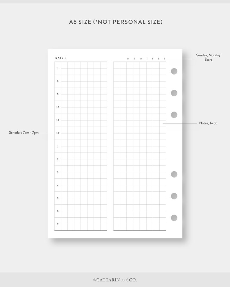 A6 Daily Planner Printable Grid Notes Day on One Page - Etsy