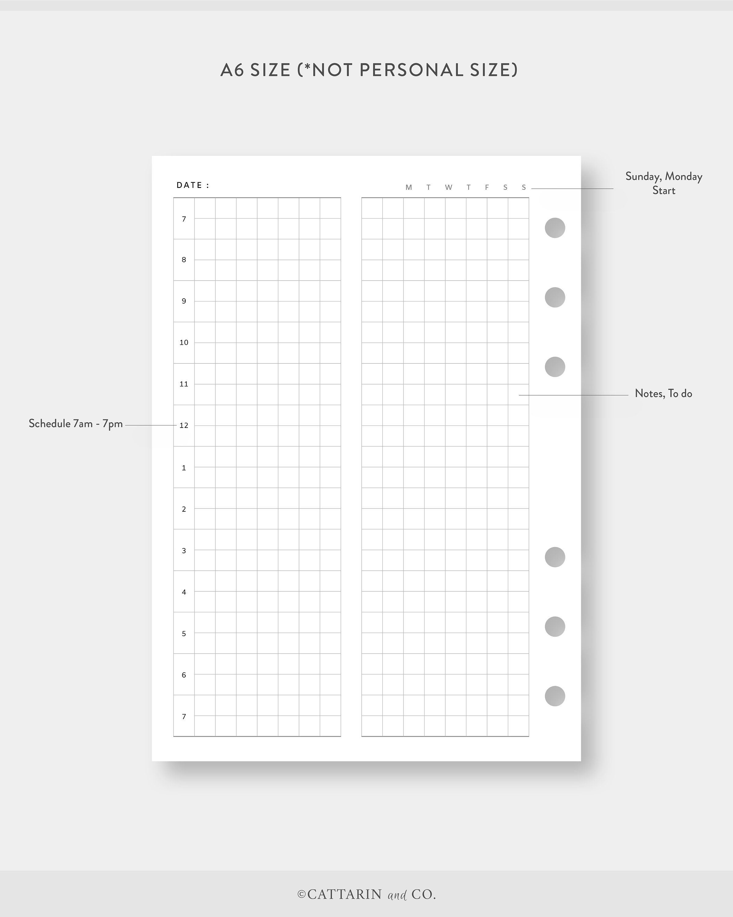 A6 Daily Planner Printable Grid Notes Day on One Page - Etsy