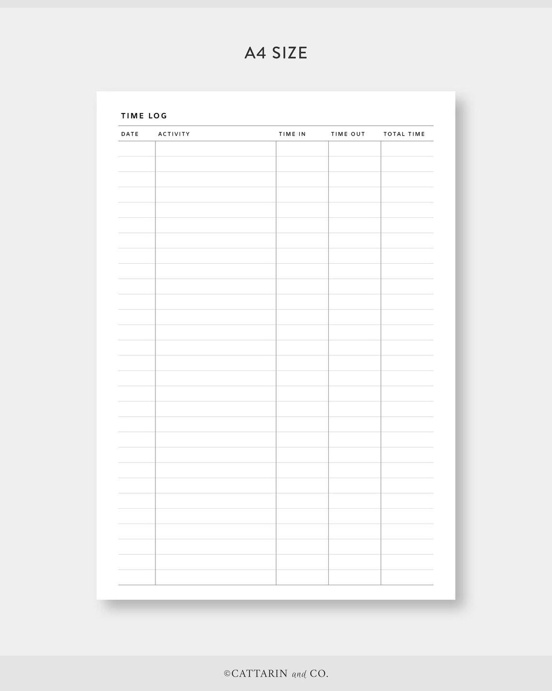 A4, US Letter, Work Time Log Printable | Simple Time Sheet Tracker ...