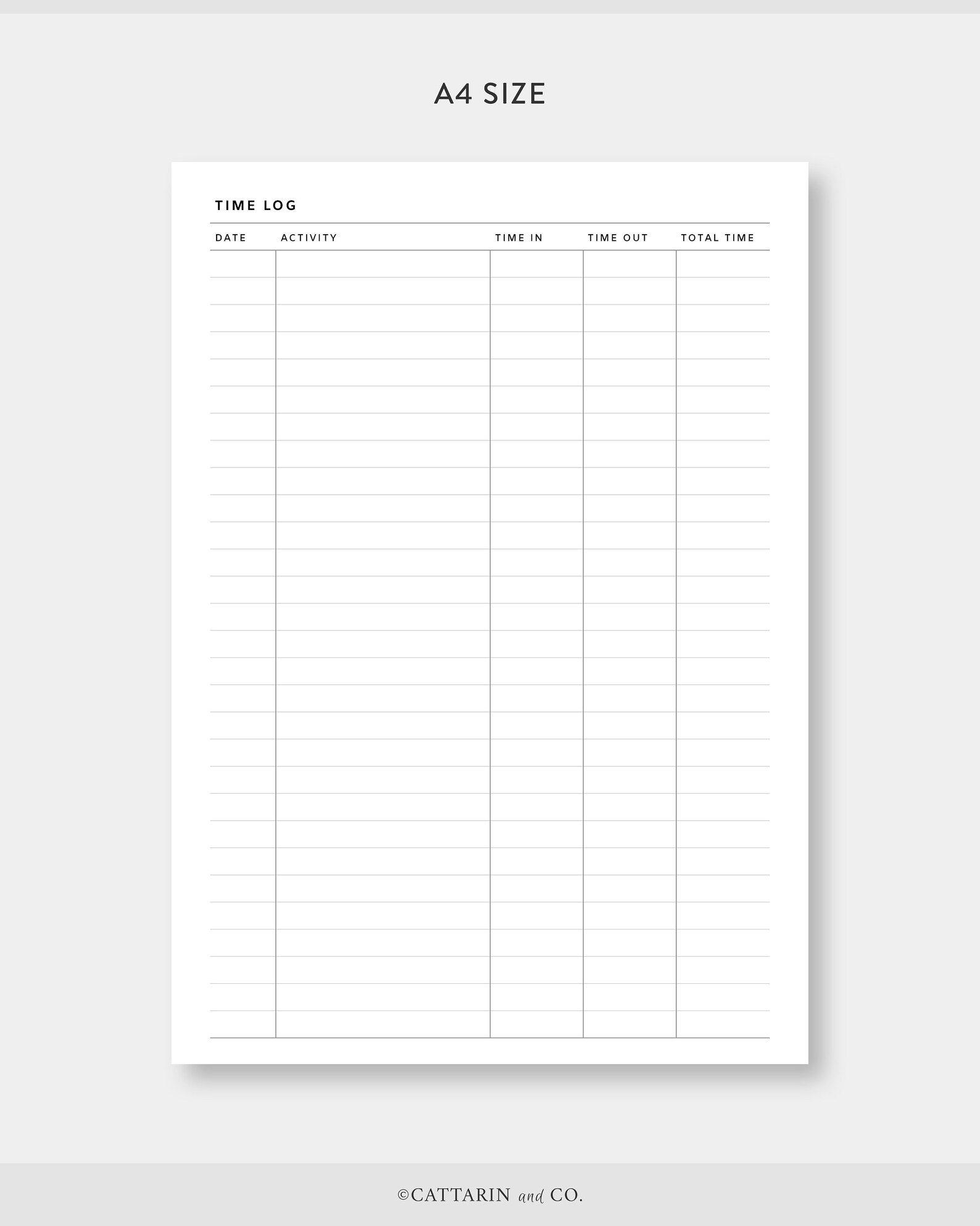 A4, US Letter, Work Time Log Printable | Simple Time Sheet Tracker ...