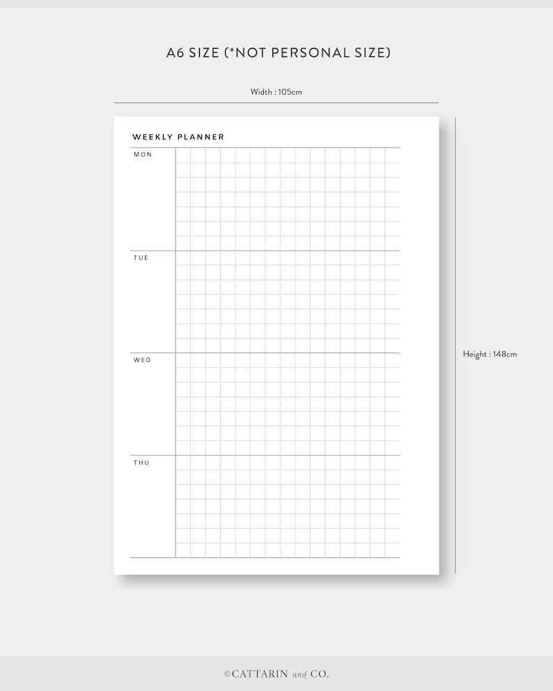 A6, Weekly Planner Printable Grid Week on Two Pages Undated Template ...