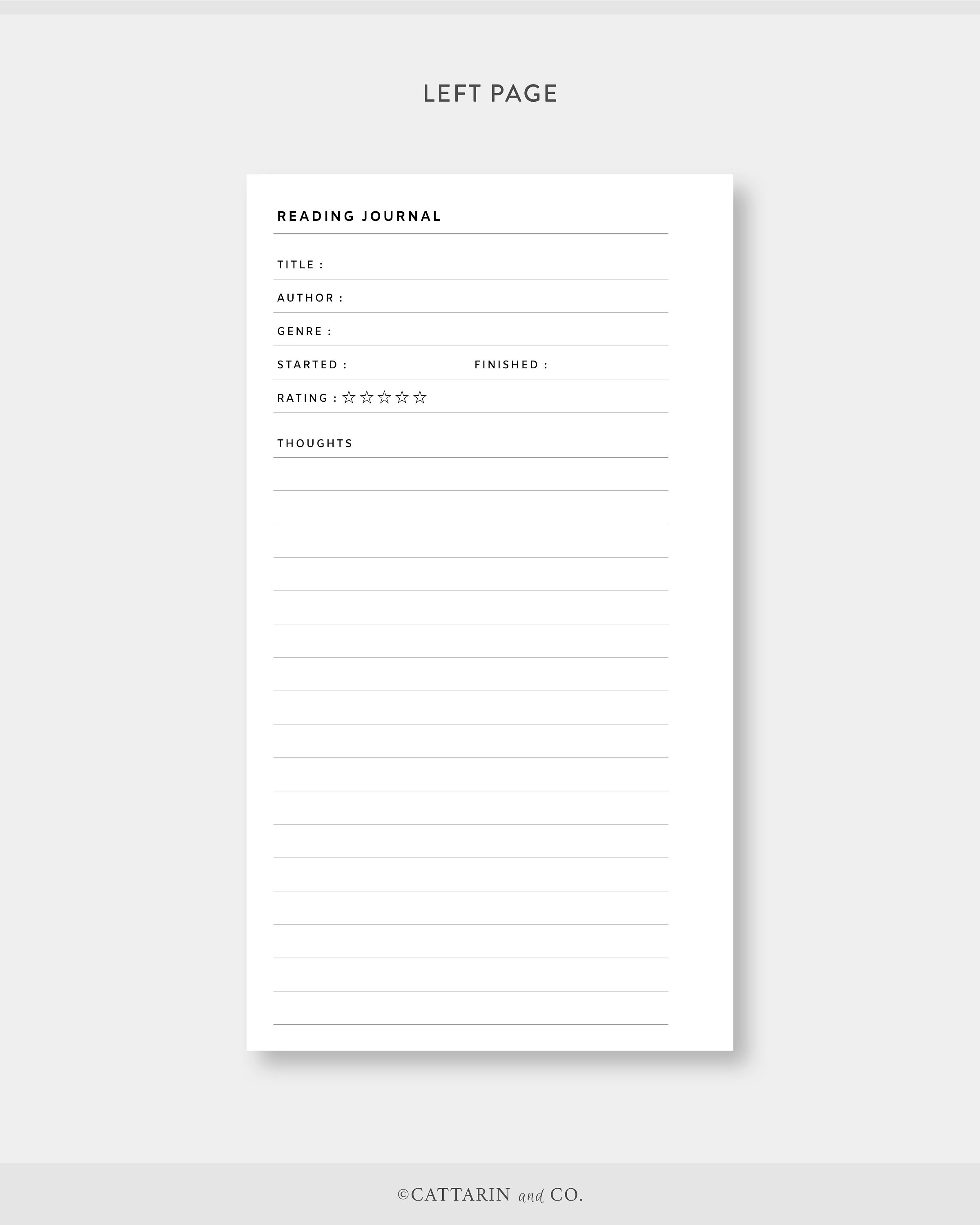 Personal, Reading Journal, Log Printable Set | Book Review, List ...