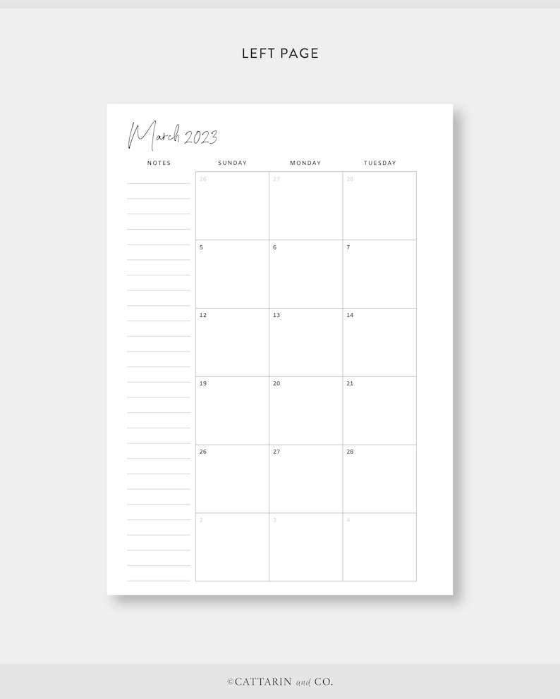 Personal Wide 2022 2023 Monthly Planner Printable Calendar - Etsy