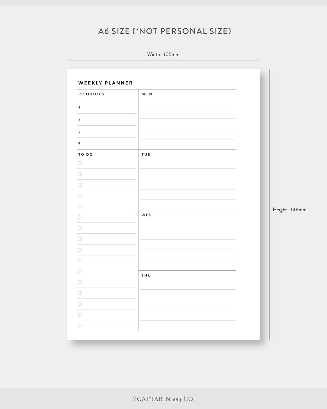 A6, Weekly Planner Printable Week on Two Pages Effective to Do List ...