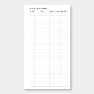 Personal, Online Purchases Printable | Online Orders Tracker, Shopping ...