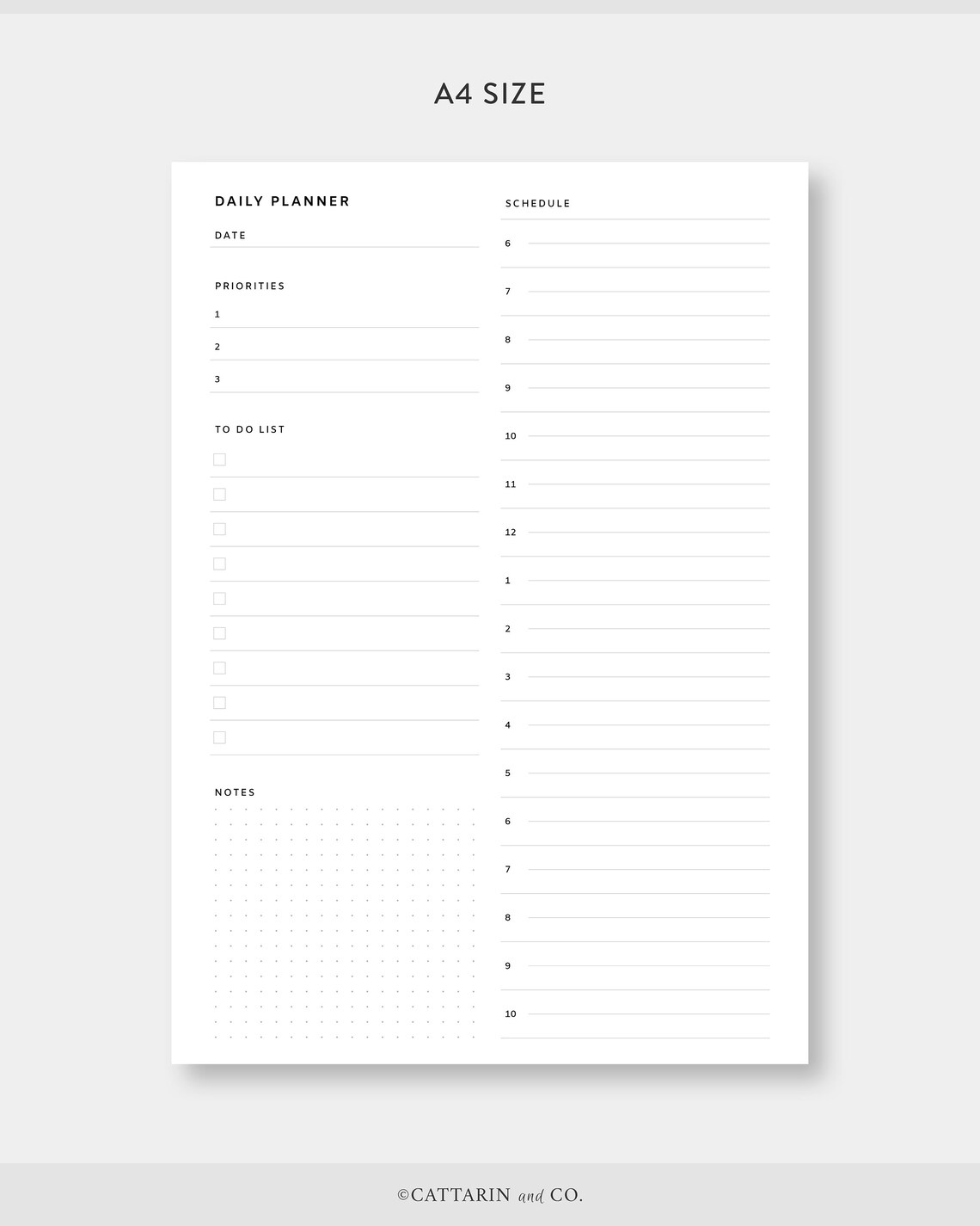 A4 US Letter, Minimalist Daily Planner Printable Day on One Page ...