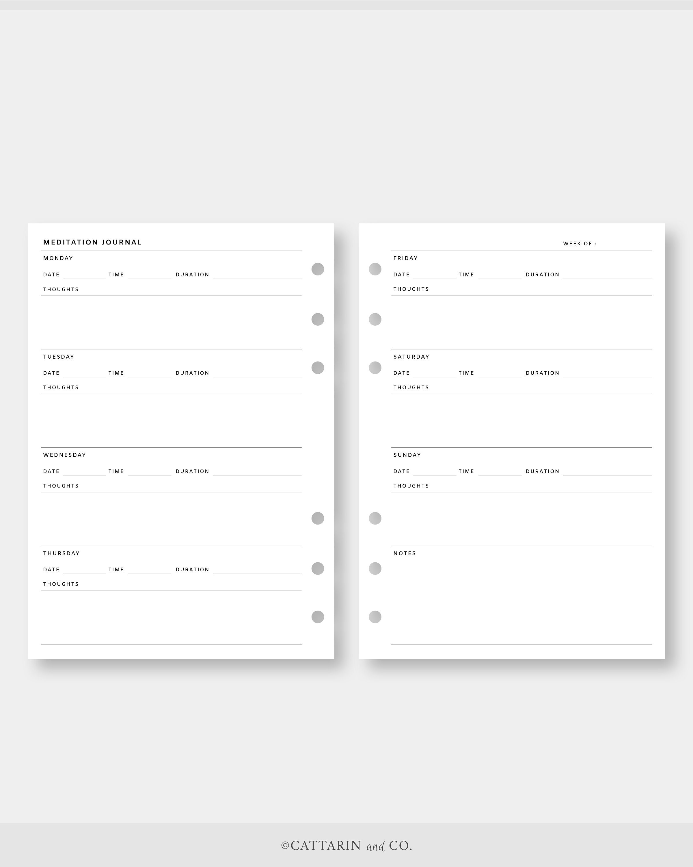 Personal Wide, Meditation Log Weekly | Week on Two Pages | Undated ...