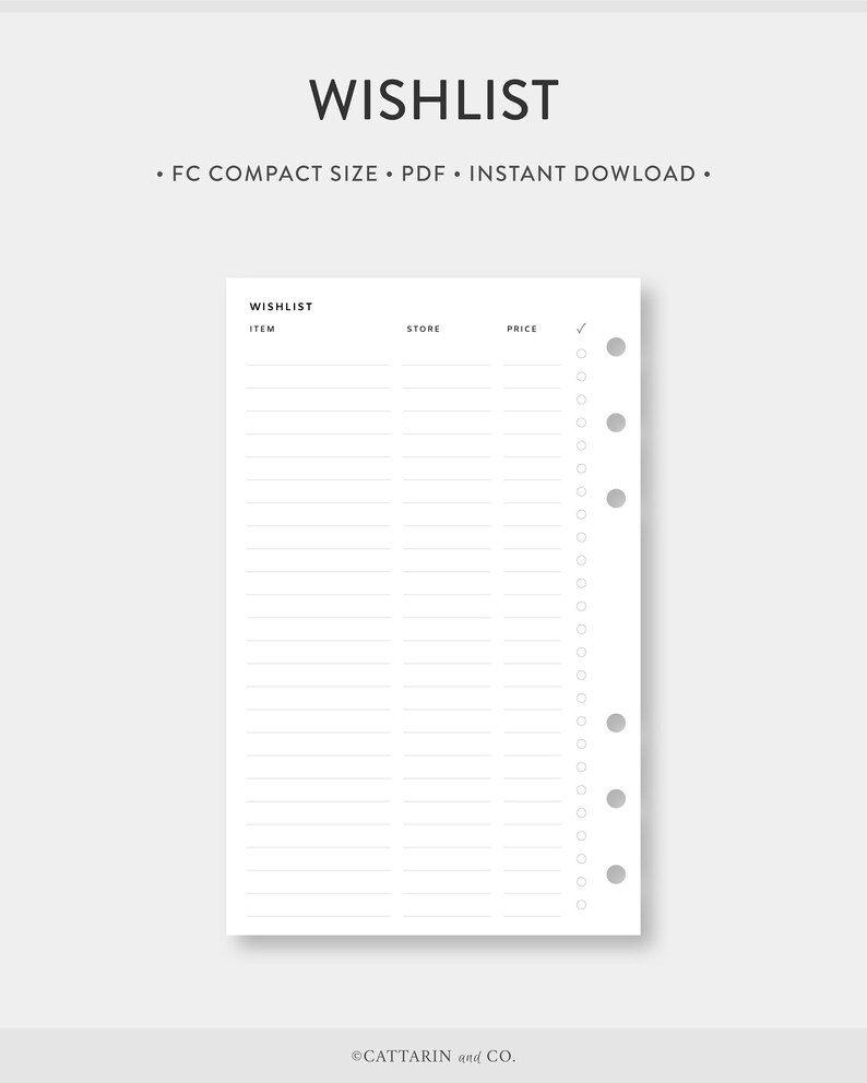 FC Compact, Wishlist Printable | Shopping Wishlist, Wishlist Tracker ...