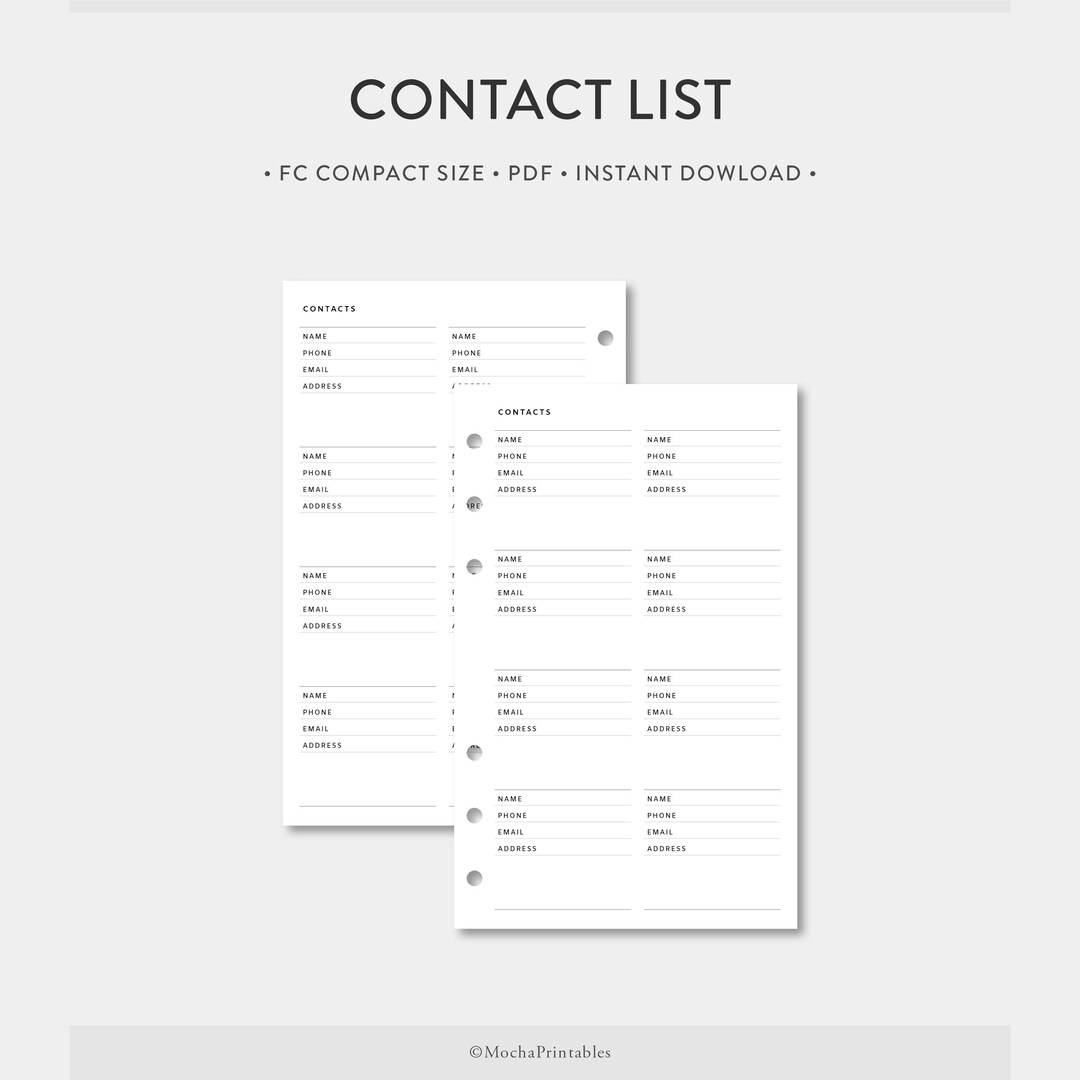FC Compact, Contact List Printable - Etsy