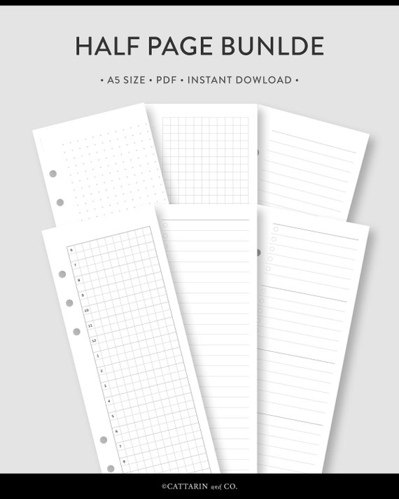 A5 Half Page Bundle Printable Essential Kit Line Notes | Etsy