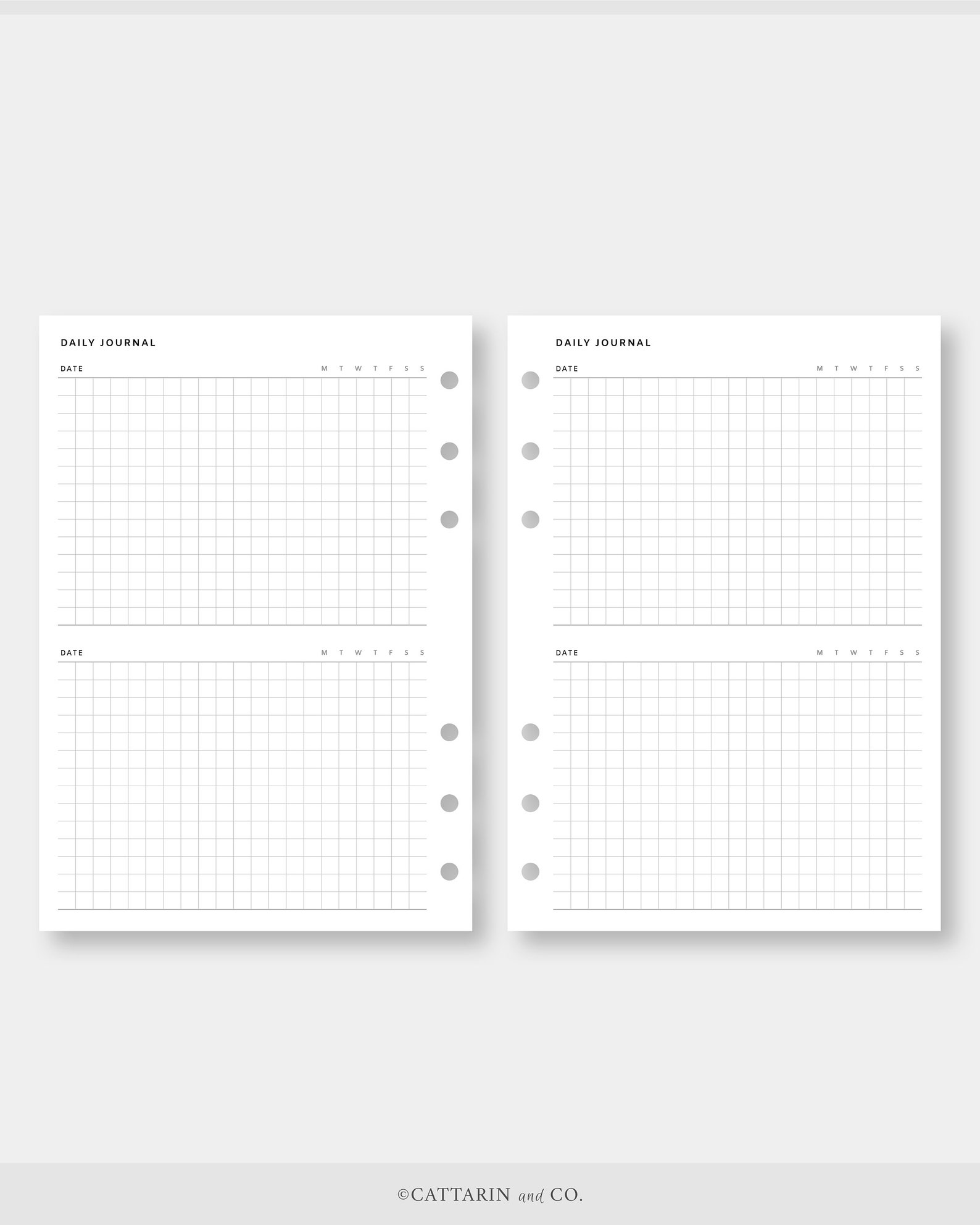 Personal Wide, 2D1P Daily Journal Grid Lined Daily Planner Printable ...