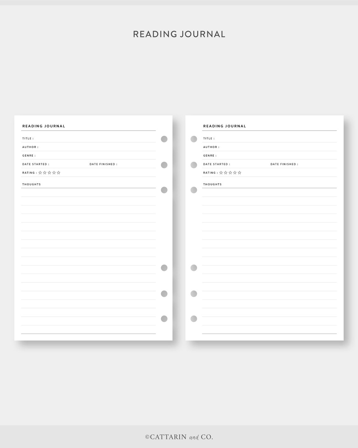 Personal Wide, Reading Journal, Log Printable Set Book Review, List ...