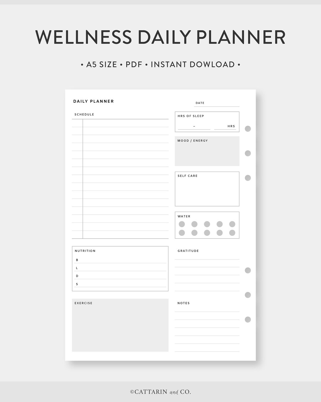 A5, Wellness Daily Planner Printable | Day on One Page | Undated ...