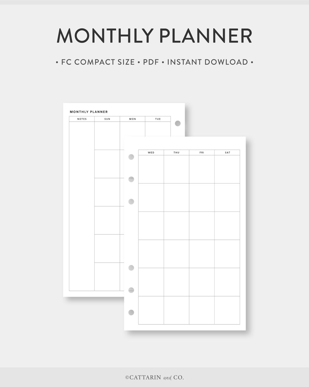 FC Compact, Minimalist Monthly Planner Printable Calendar | Month on ...