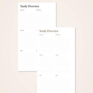 Personal, Yearly Overview Printable Year on Two Pages Year at a Glance ...
