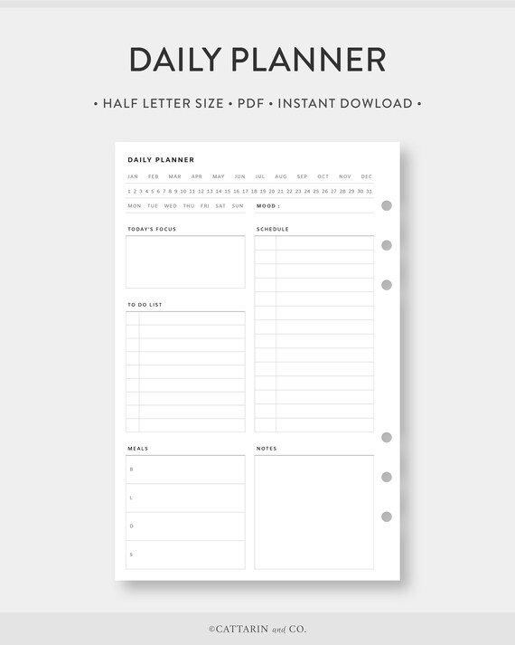 Half Letter Daily Planner Printable | Etsy