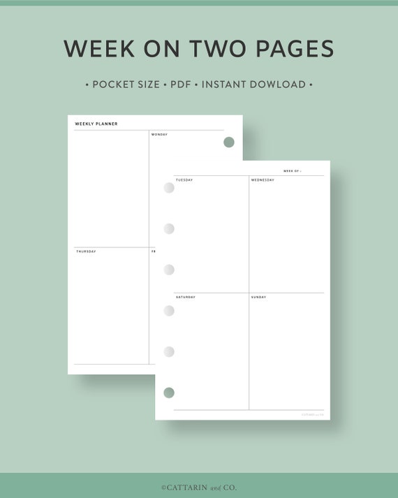 Pocket Weekly Planner Printable Week on Two Pages Undated | Etsy