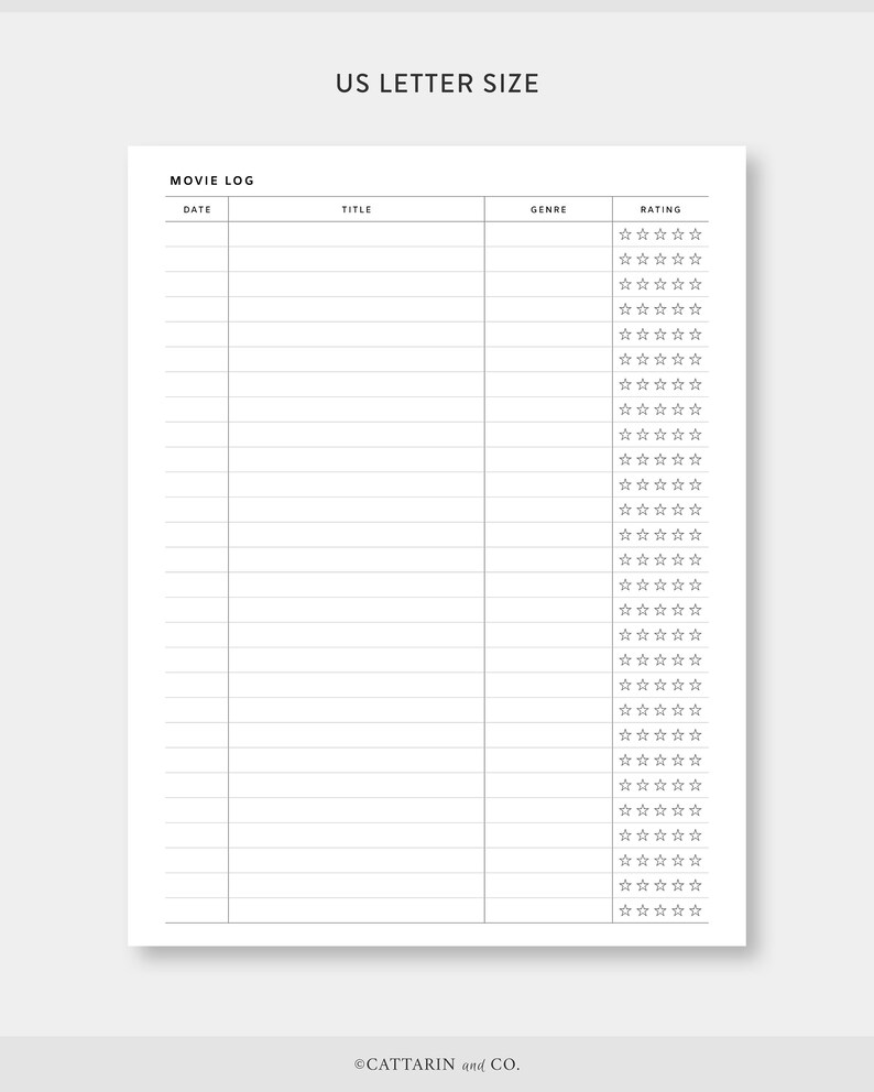 A4 | US Letter, Movie Log Printable | Movies to Watch | Movie Tracker ...