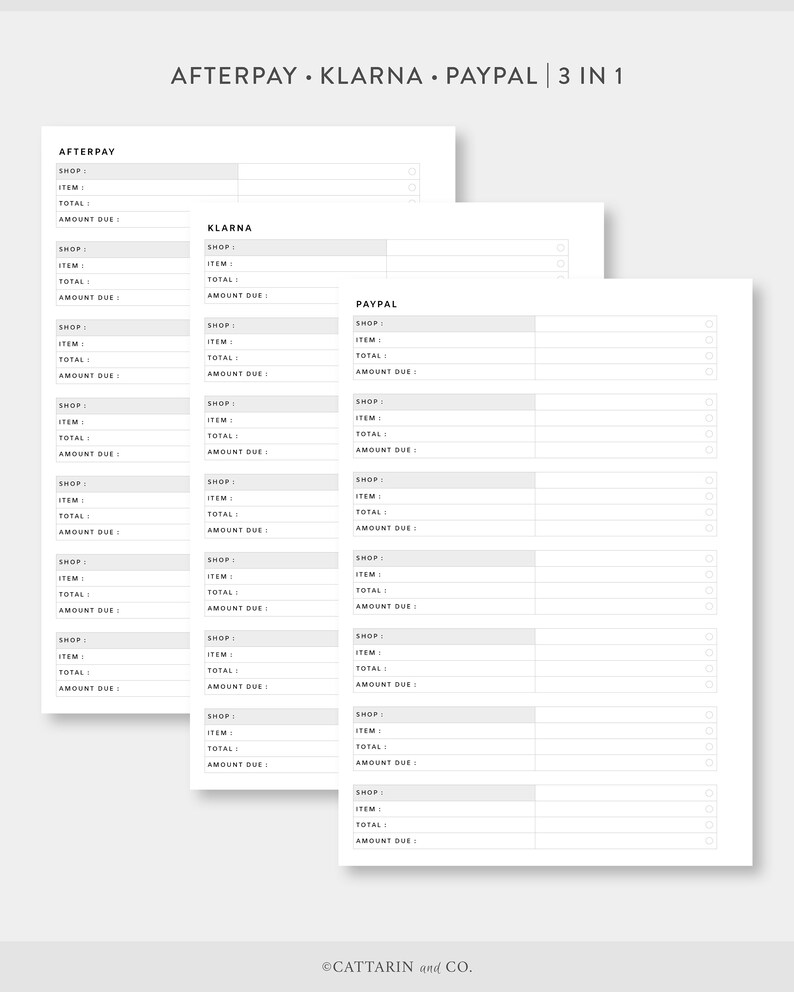 A5, Aftperpay Payment Tracker Printable Klarna, Paypal Money Spending ...
