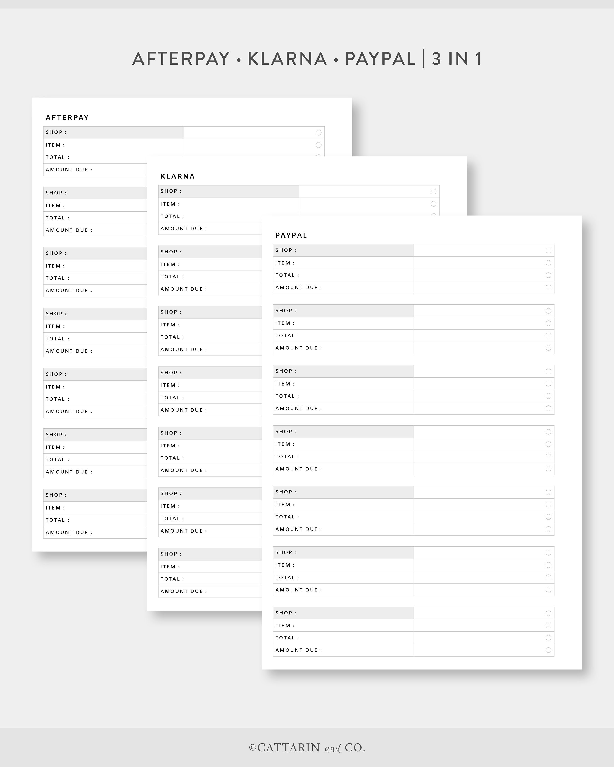 A5, Aftperpay Payment Tracker Printable | Klarna, Paypal Money Spending ...