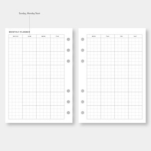 A6, Grid Monthly Planner Printable Calendar | Month on Two Pages ...