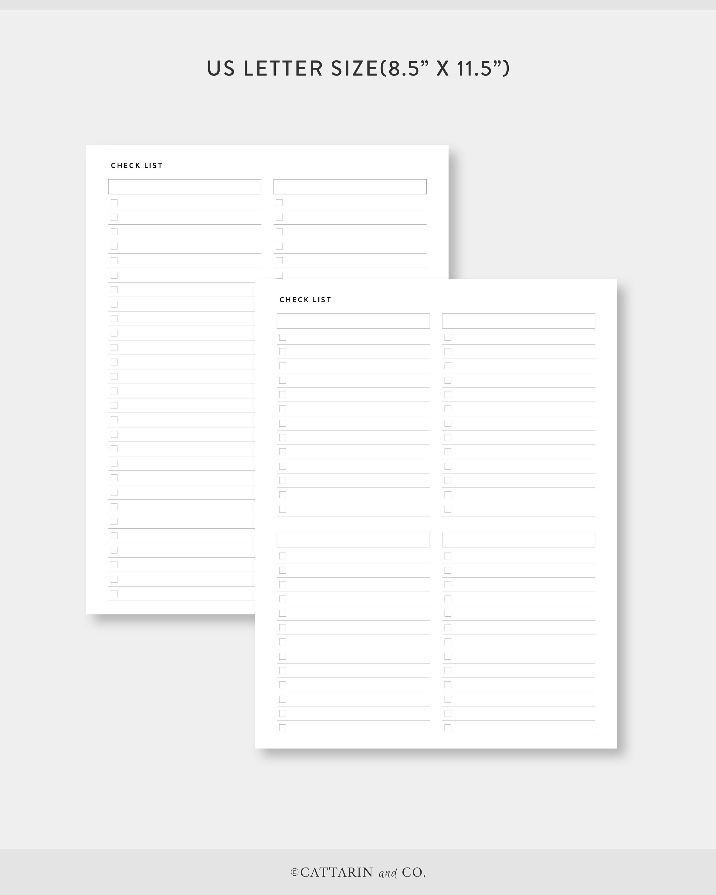A4 US Letter, Check List Printable Blank to Do List Template Task ...
