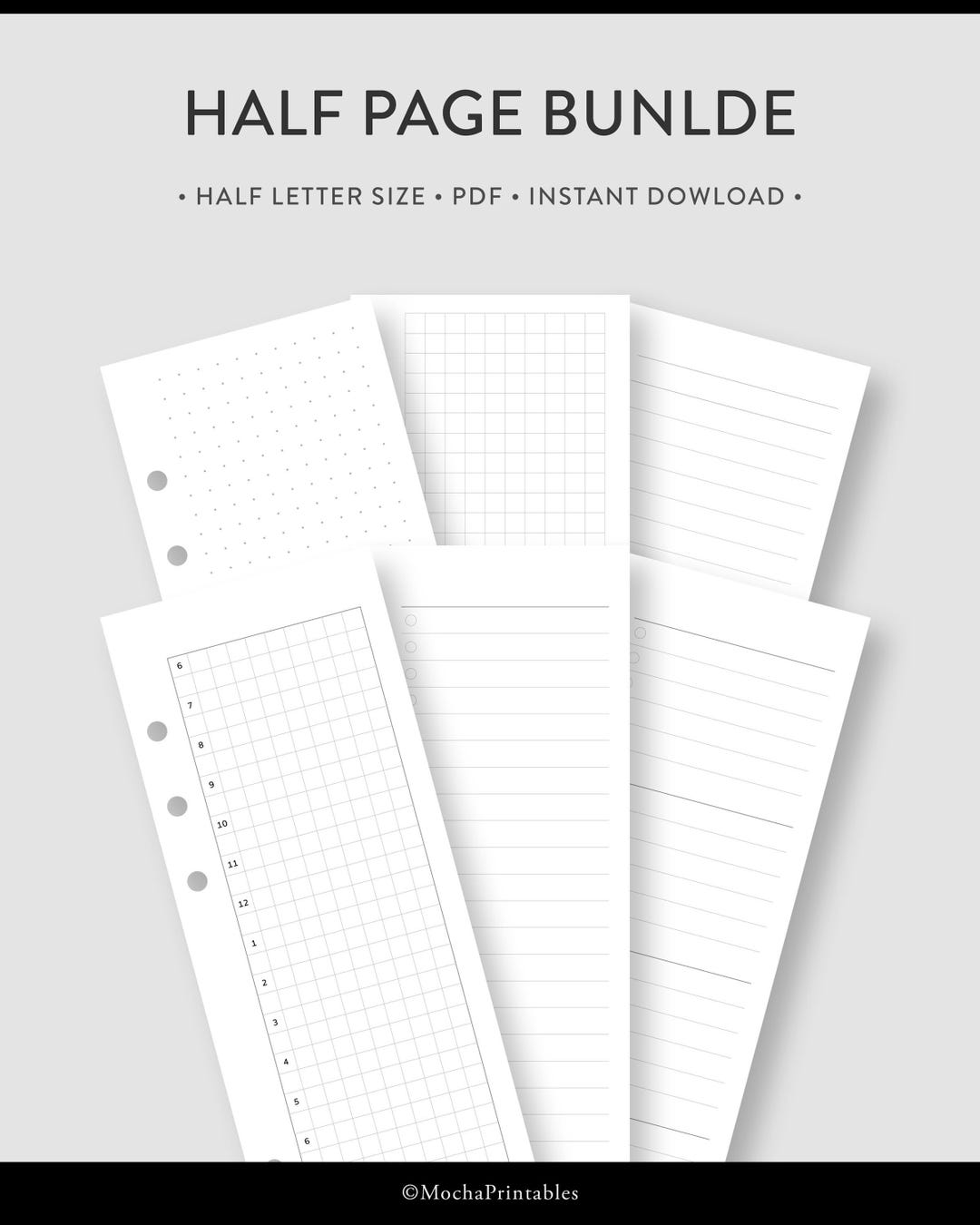 Half Letter, Half Page Bundle | Printable Essential Kit, Line Notes ...