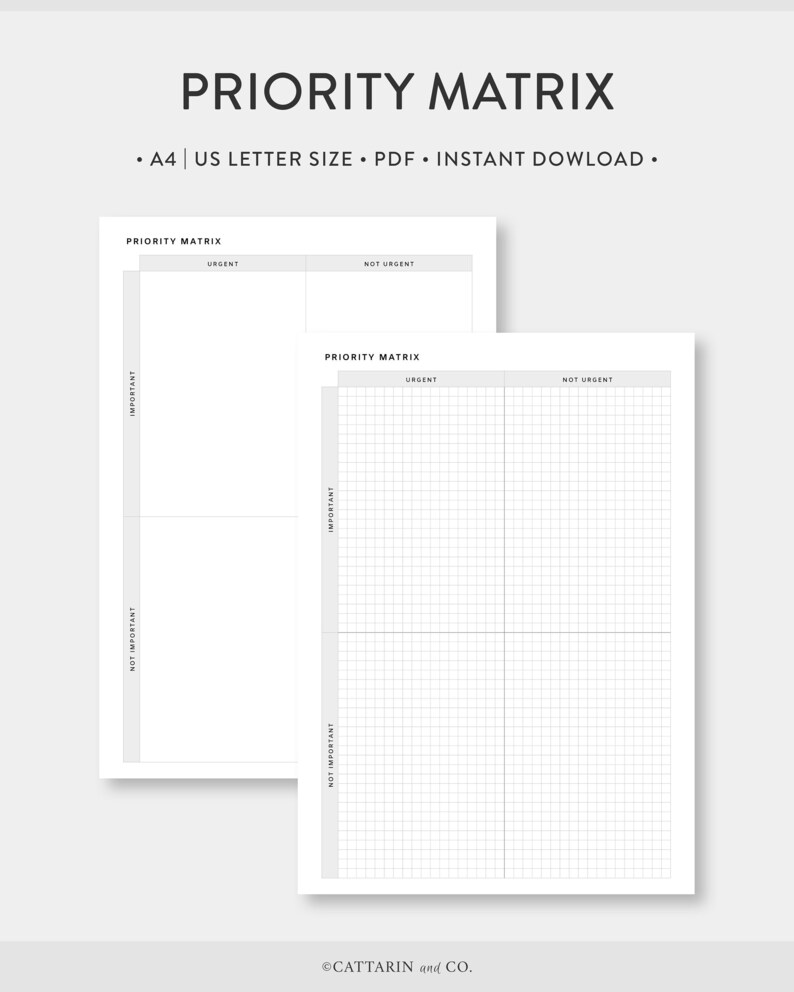 A4 | US Letter, Priority Matrix Printable | Urgent, Important to Do ...