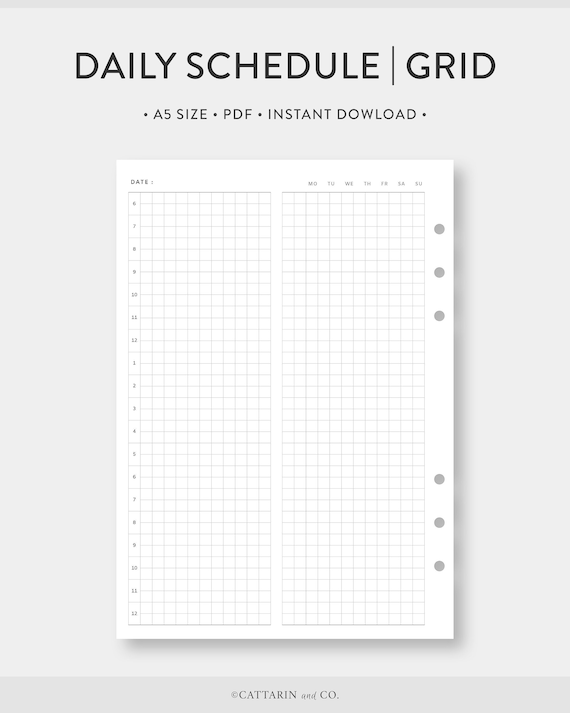 A5 Daily Planner Printable Grid Notes Day on One Page - Etsy