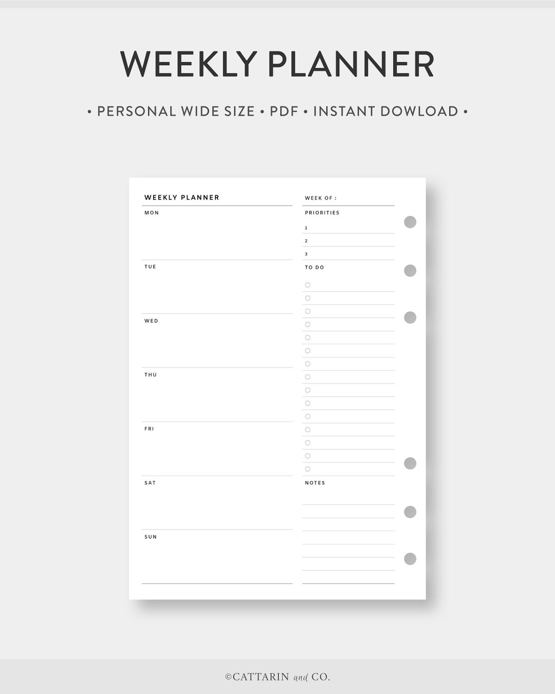Personal Wide, Weekly Planner Printable | Minimalist to Do, Task List ...