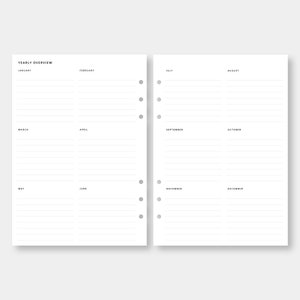 A5, Yearly Overview Printable | Year on Two Pages | Year at a Glance ...