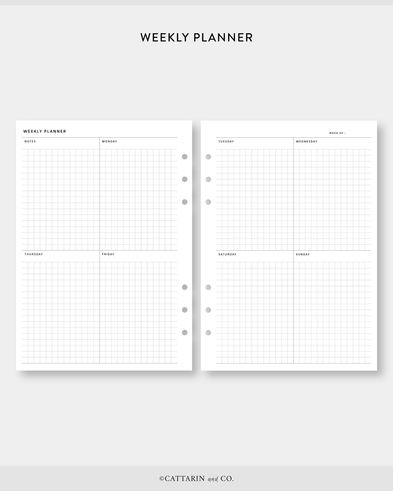 A5, Weekly Planner Printable | Vertical Grid | Week on Two Pages ...