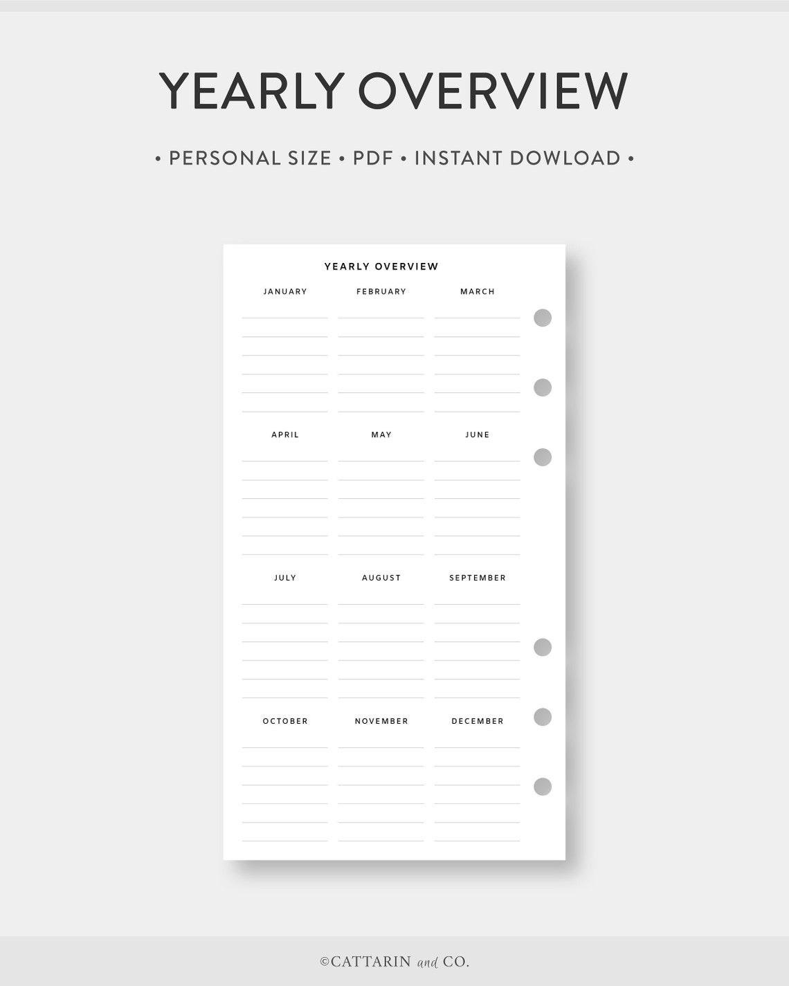 Personal, Yearly Overview Printable Year at a Glance Annual Planner ...