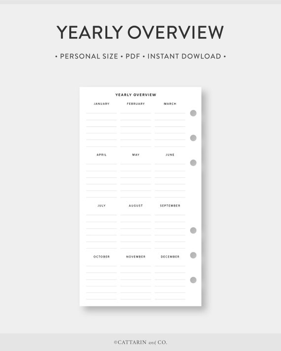 Personal Yearly Overview Printable Year At a Glance | Etsy