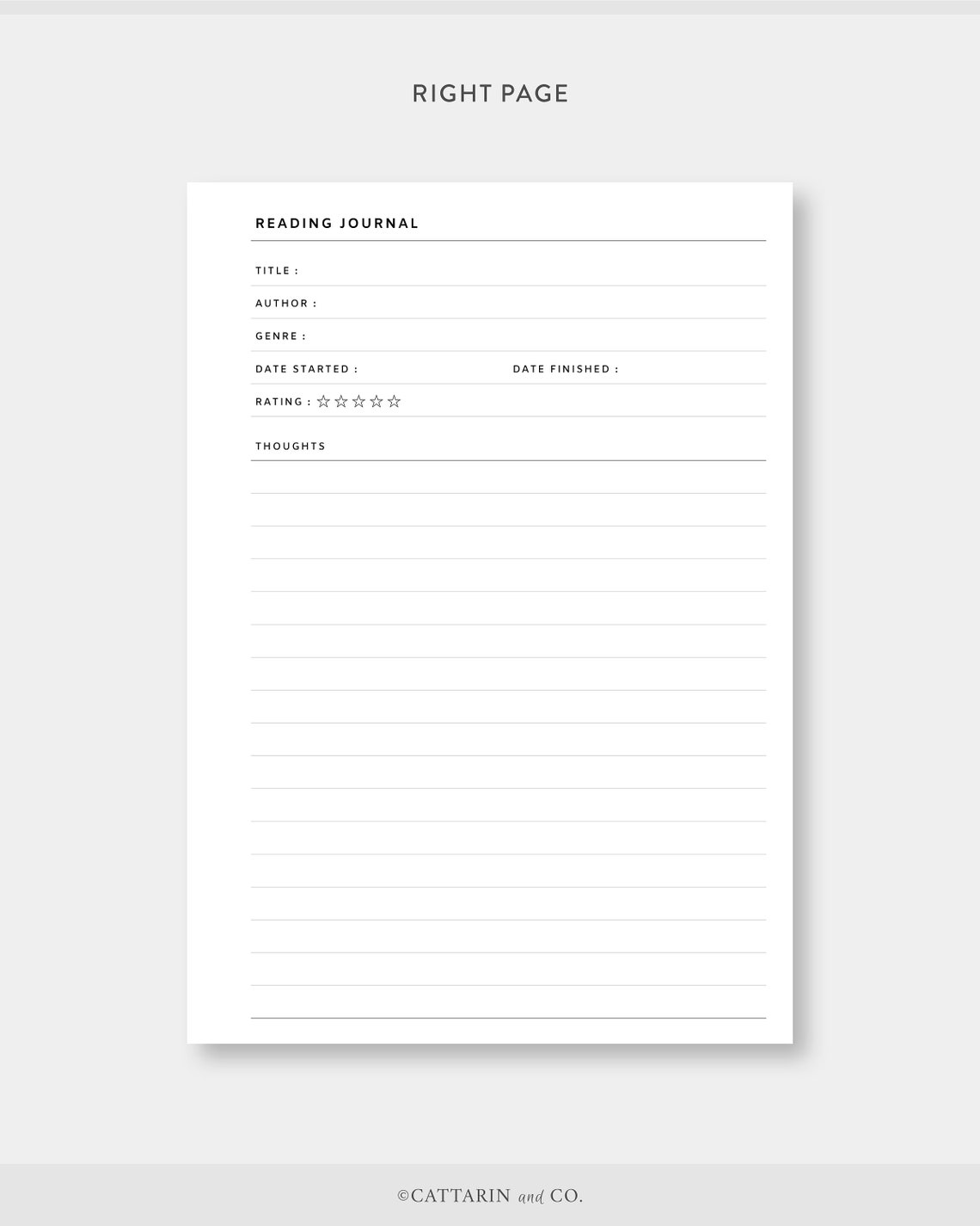 Personal Wide, Reading Journal, Log Printable Set Book Review, List ...