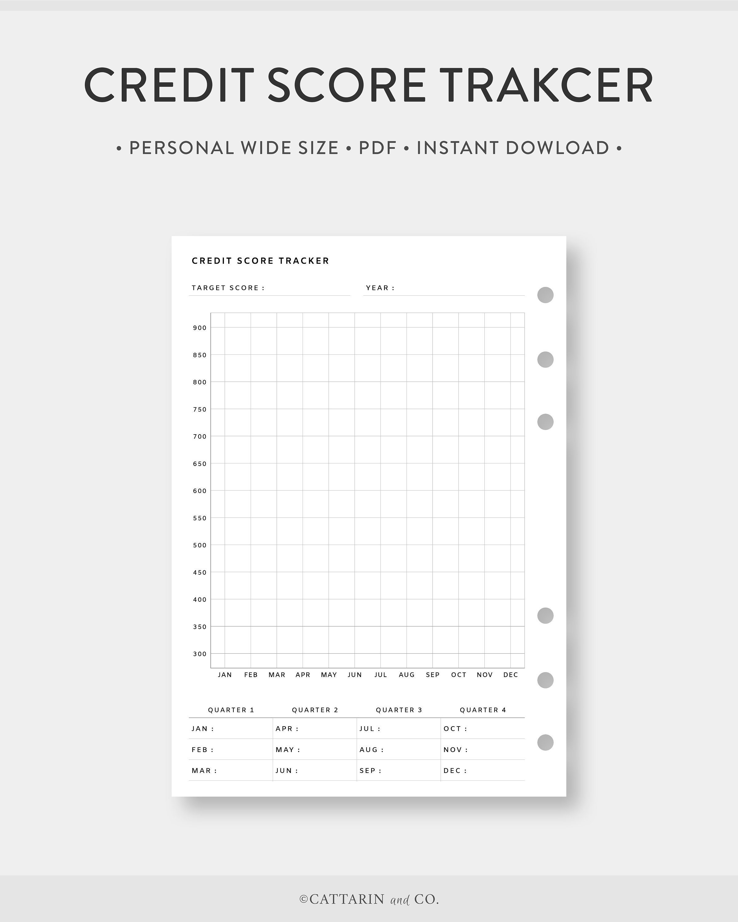 Personal Wide, Credit Score Tracker Printable | Debt Repayment Planner ...