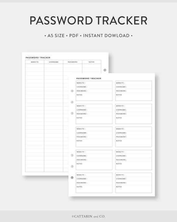 A5 Password Tracker Printable Password Log Password Keeper - Etsy