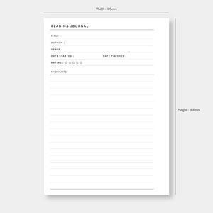 A6, Reading Journal, Log Printable Set | Book Review, List | Simple ...