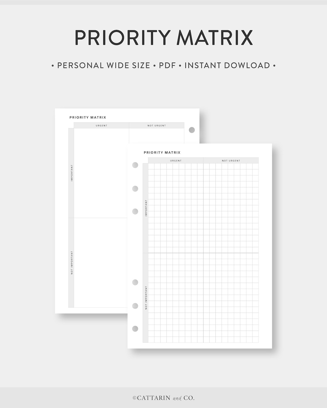 Personal Wide, Priority Matrix Printable | Urgent, Important to Do List ...
