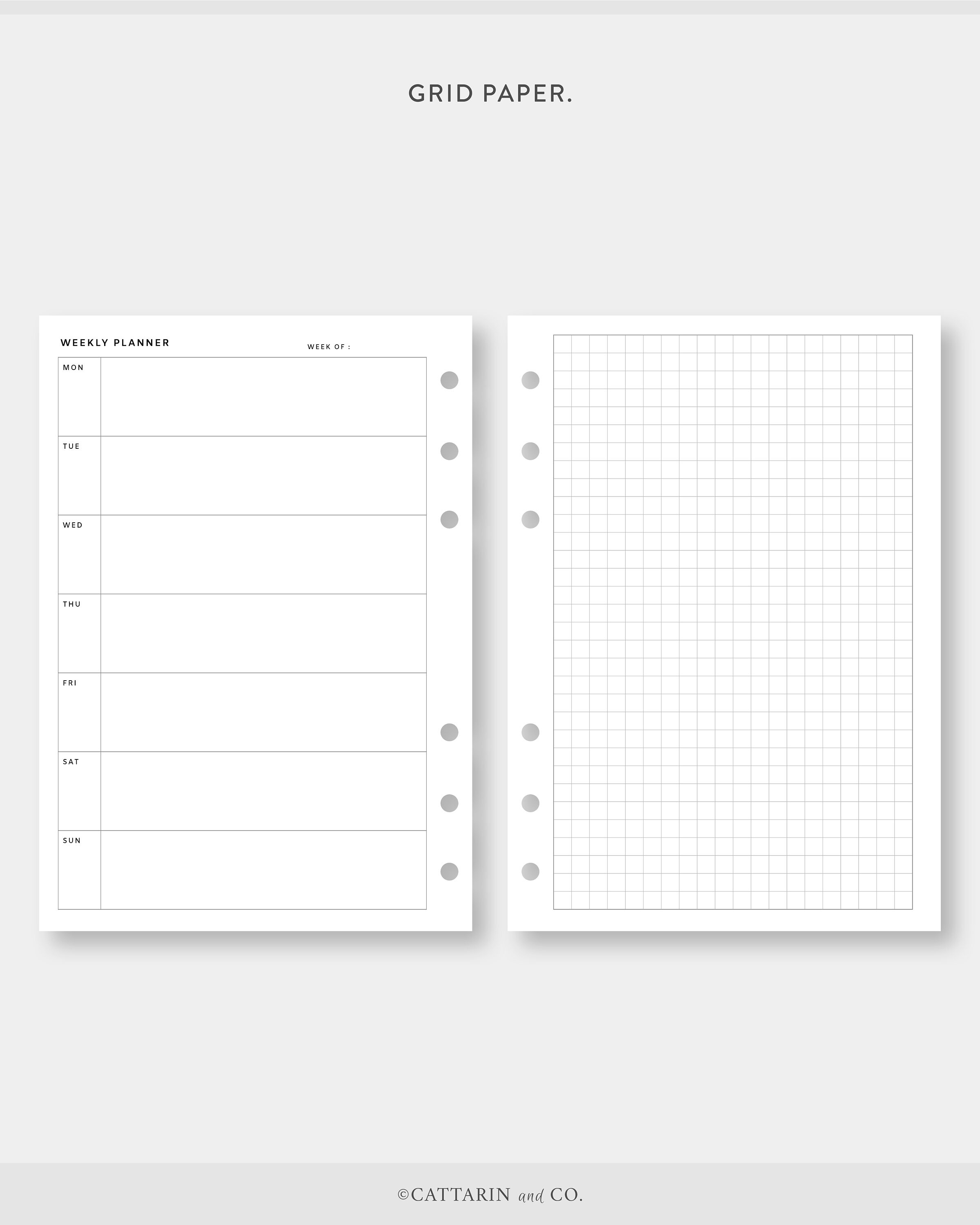 Personal Wide, Weekly Planner Printable Grid Paper Week on Two Pages ...