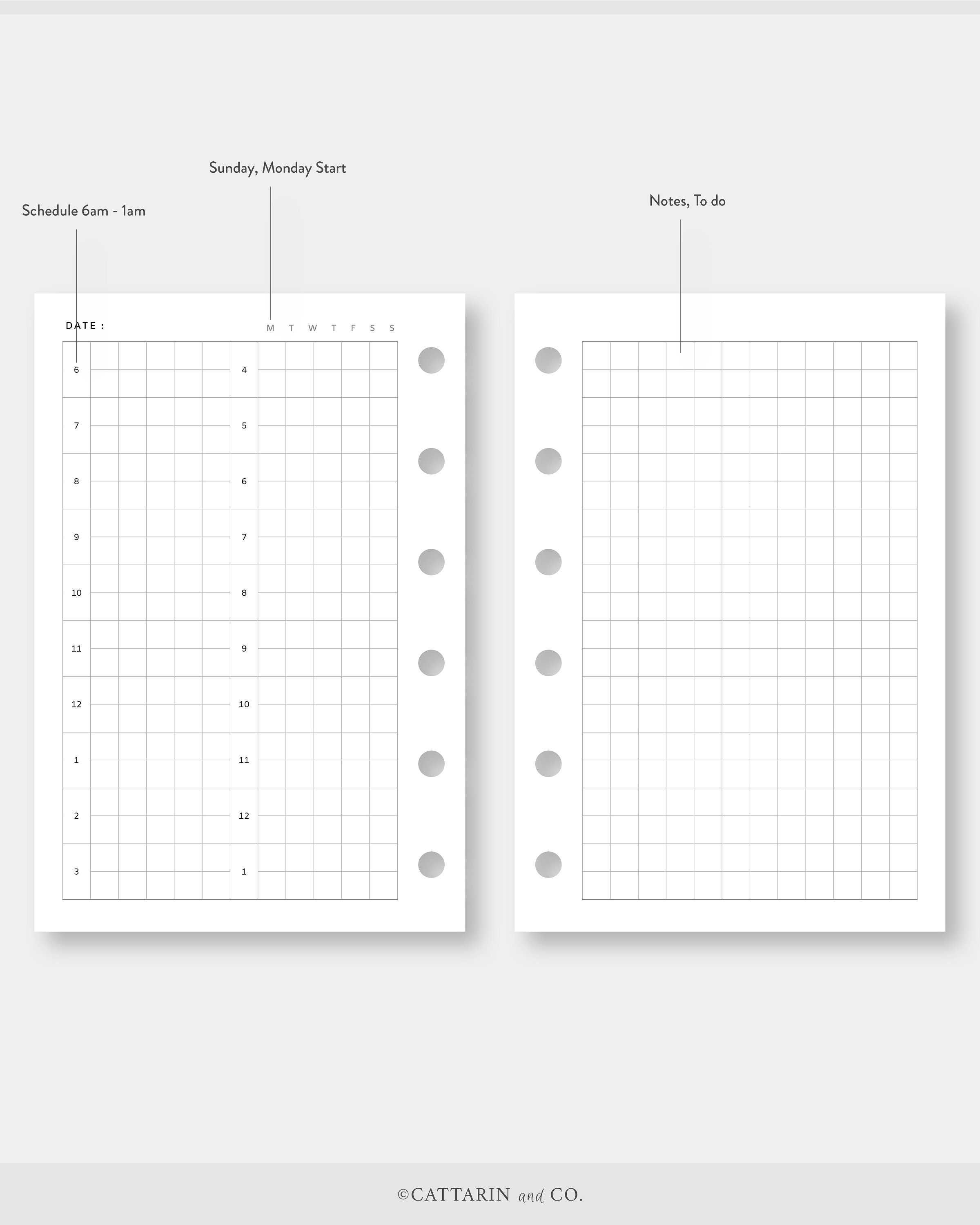 Pocket, Daily Planner Printable, Grid Notes | Day on Two Pages ...
