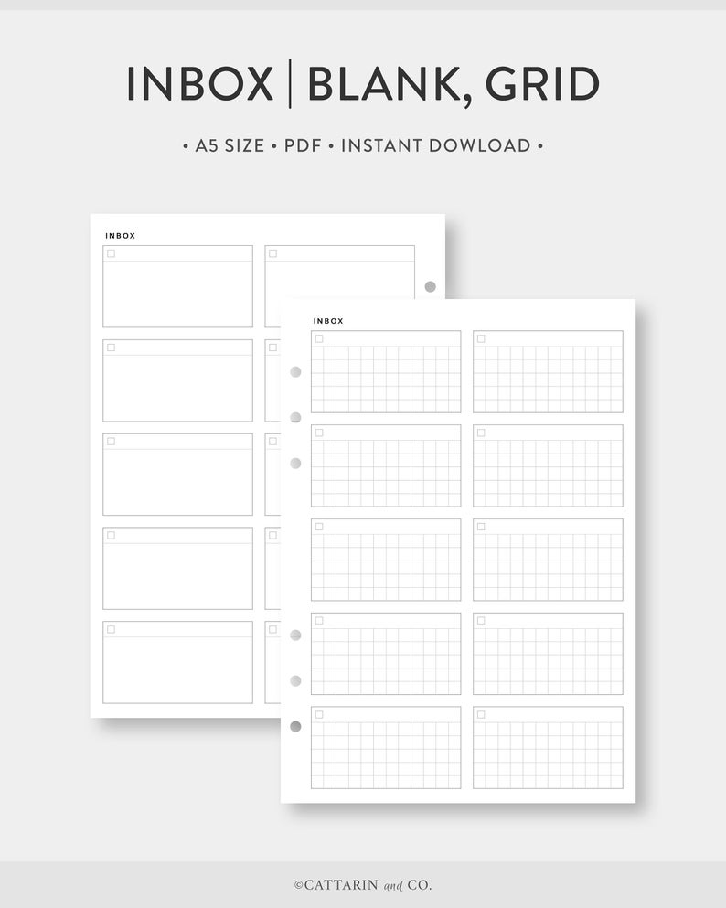 A5, Inbox Dashboard Printable Blank, Grid Layout Inbox Tracker Template ...