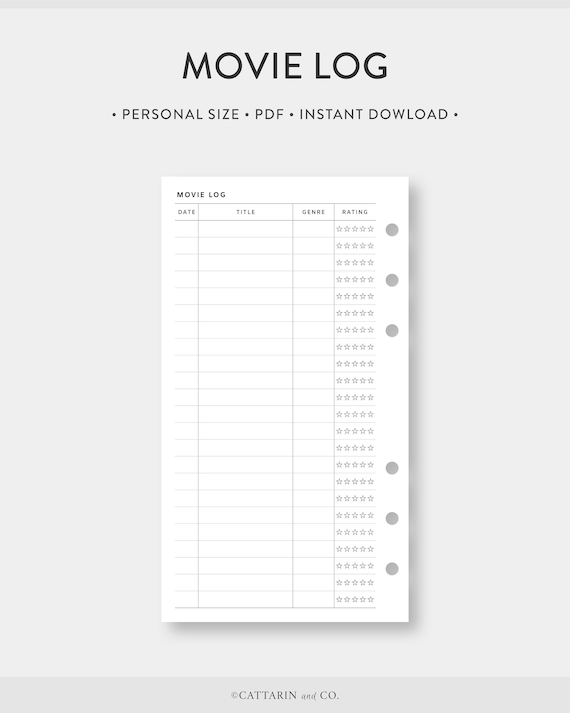 Personal Movie Log Printable Movies to Watch Netflix | Etsy